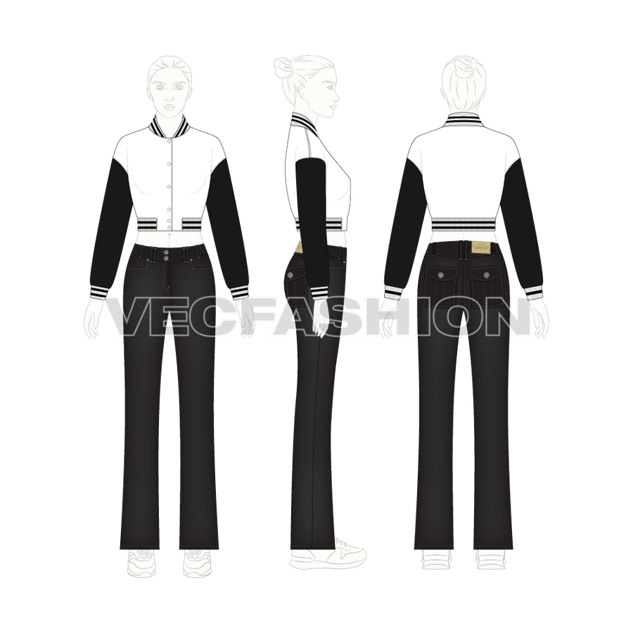 Women Bomber Jacket Flat Sketch - VecFashion