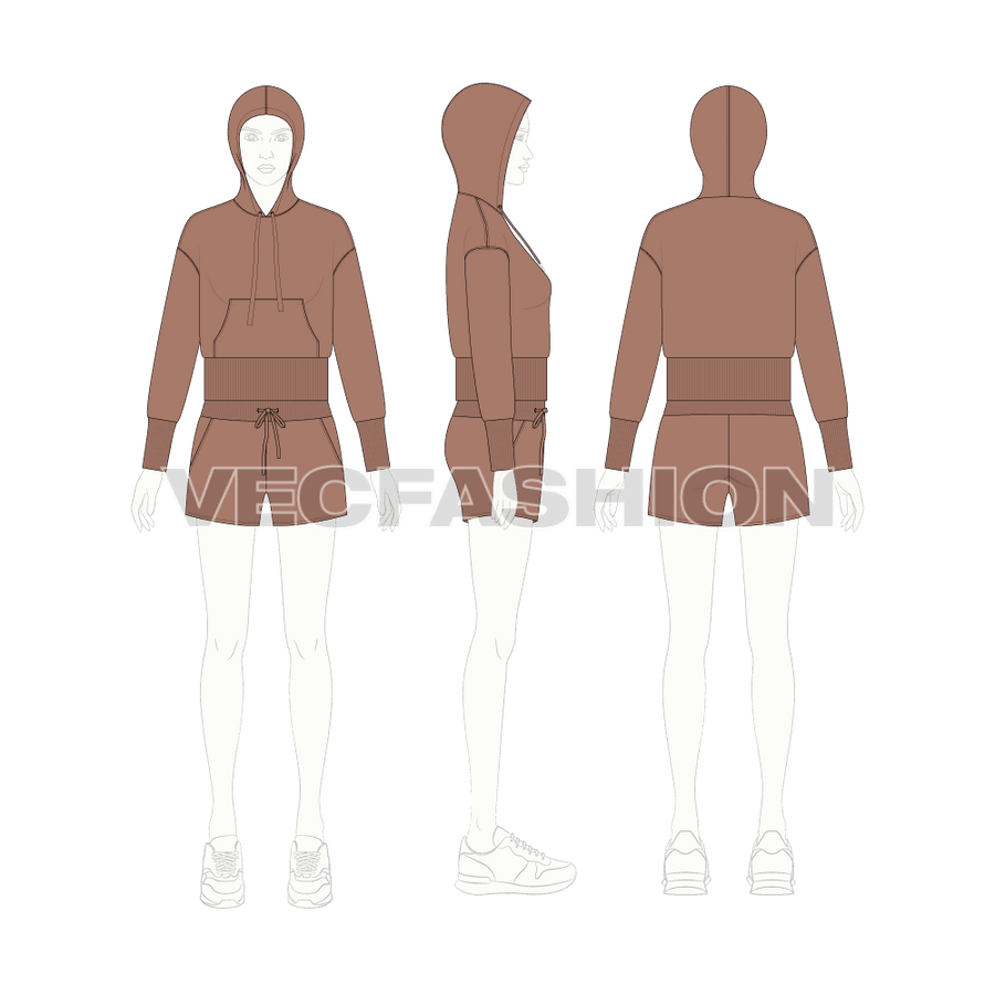 Women Cropped Sweatsuit Illustrator Template - VecFashion