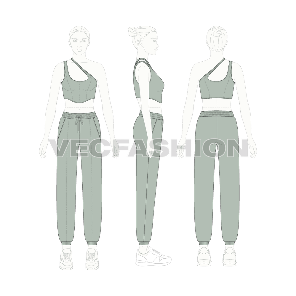 Flat sketch of Women Sport Tracksuit - VecFashion
