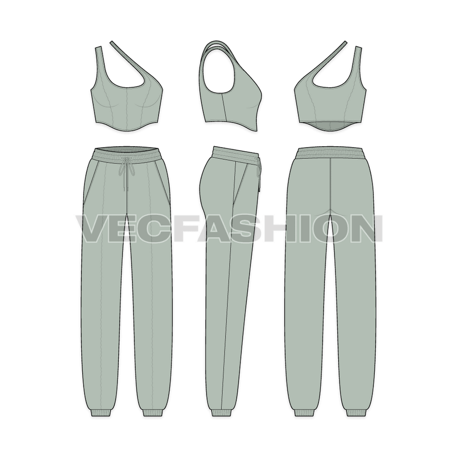 Flat sketch of Women Sport Tracksuit - VecFashion