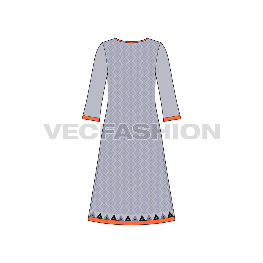 Womens Kurti Shirt Dress Flat Sketch - VecFashion