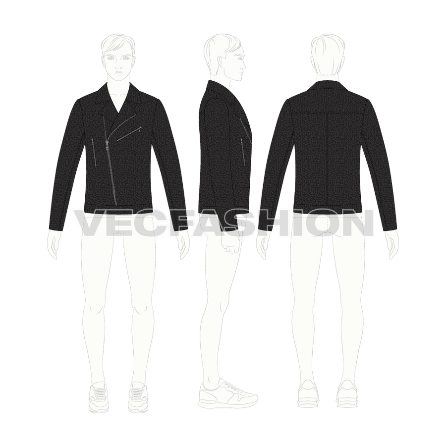 Mens Classic Biker Jacket Vector Template - VecFashion