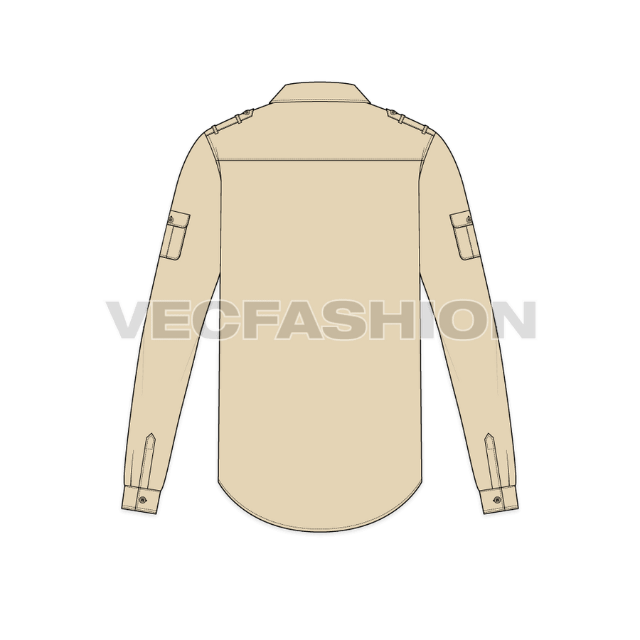 Mens Classic Khaki Color Bush Shirt - VecFashion