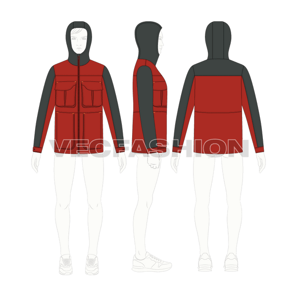 Mens Hiking Jacket Flat Template - VecFashion