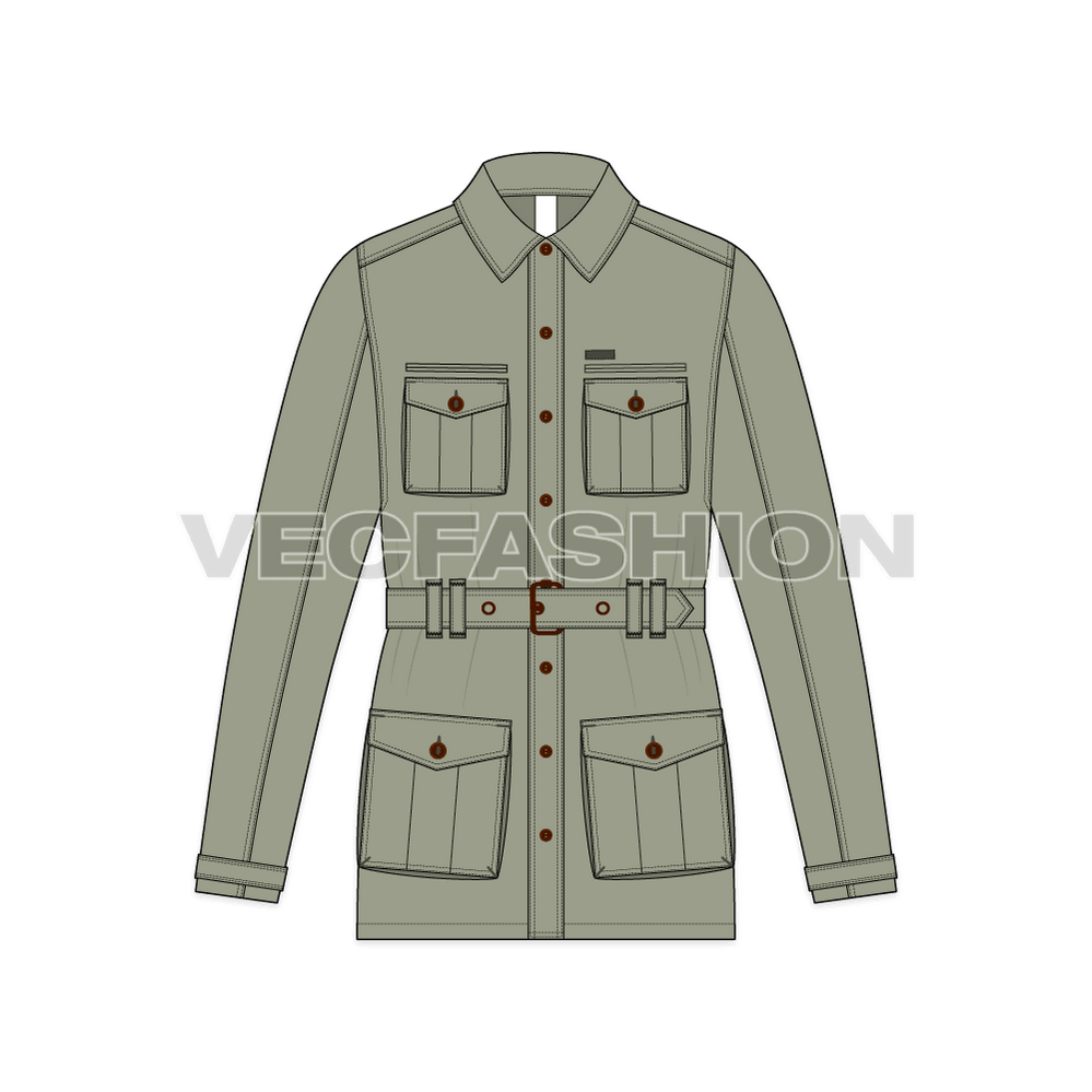 Mens Military Green Field Jacket Template - VecFashion