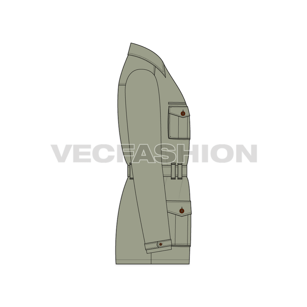 Mens Military Green Field Jacket Template - VecFashion