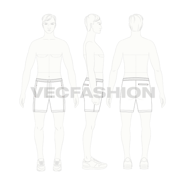 Mens White Swim Shorts Template - VecFashion