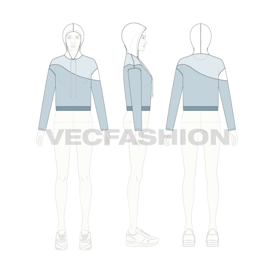 Women's Crop Hoodie Fashion Sketch Template - VecFashion