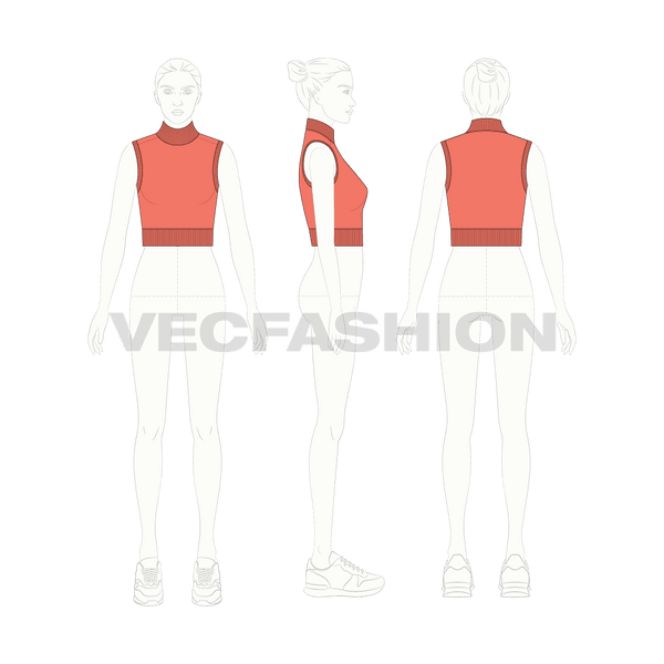 Women's Cropped Mock Neck Sweater - VecFashion
