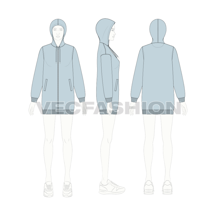 Women's Long Length Front Open Hoodie - VecFashion