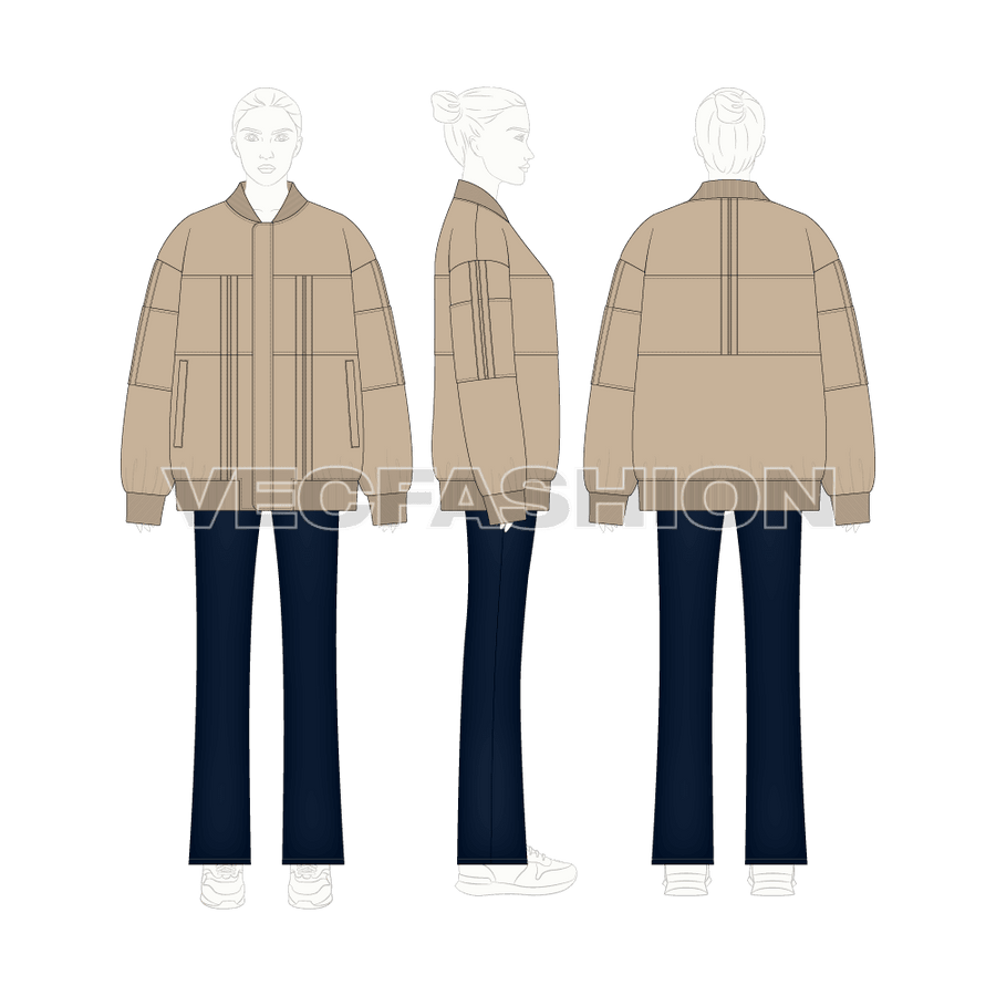 Women Oversized Jacket Flat Sketch - VecFashion